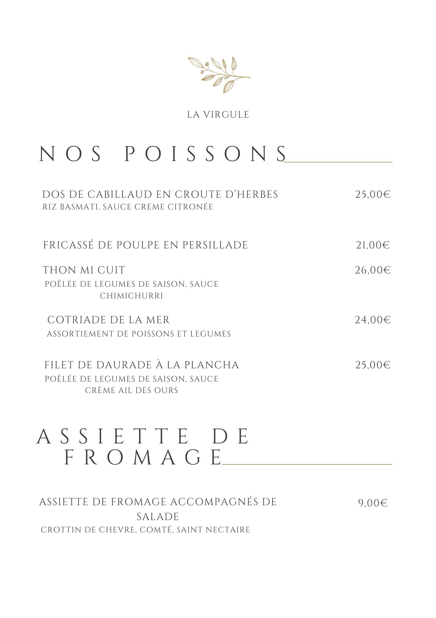 Plats Poissons - Restaurant La Virgule
